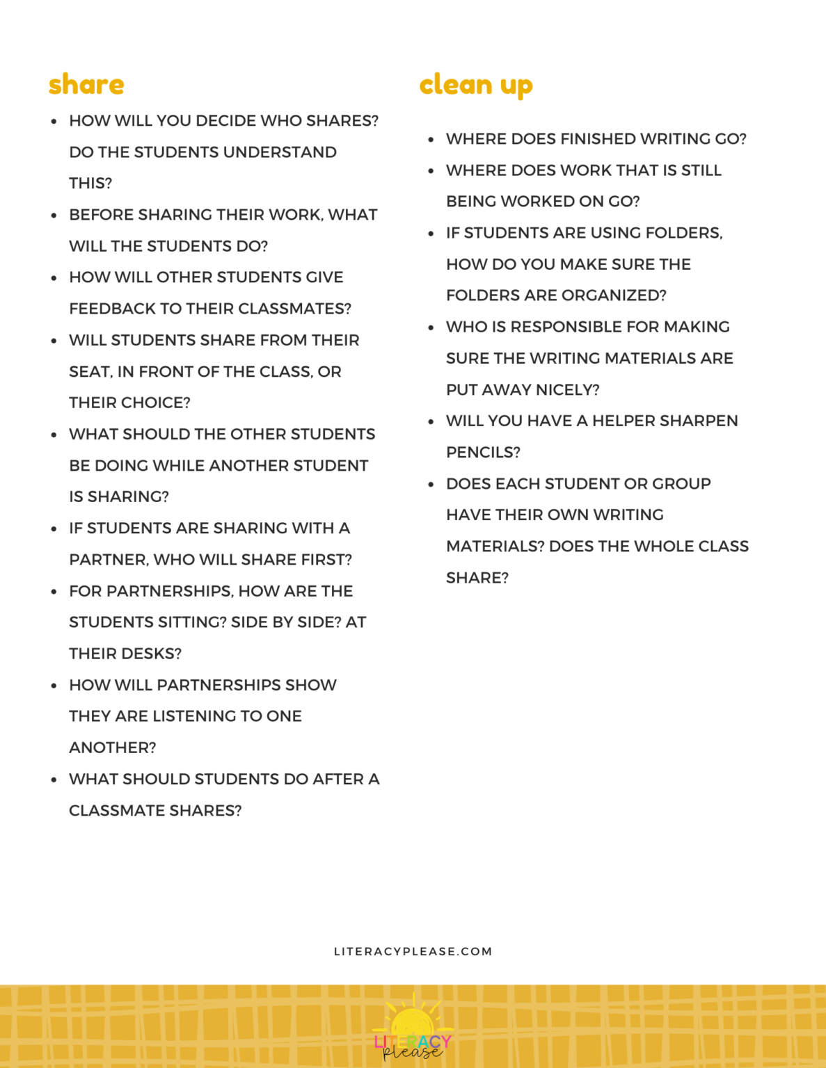 Procedures and Routines for Writing Workshop - Literacy Please